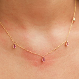 Pink Sapphire Pear Shape Bezel Set Charm Necklace Gold Natural Pink ...