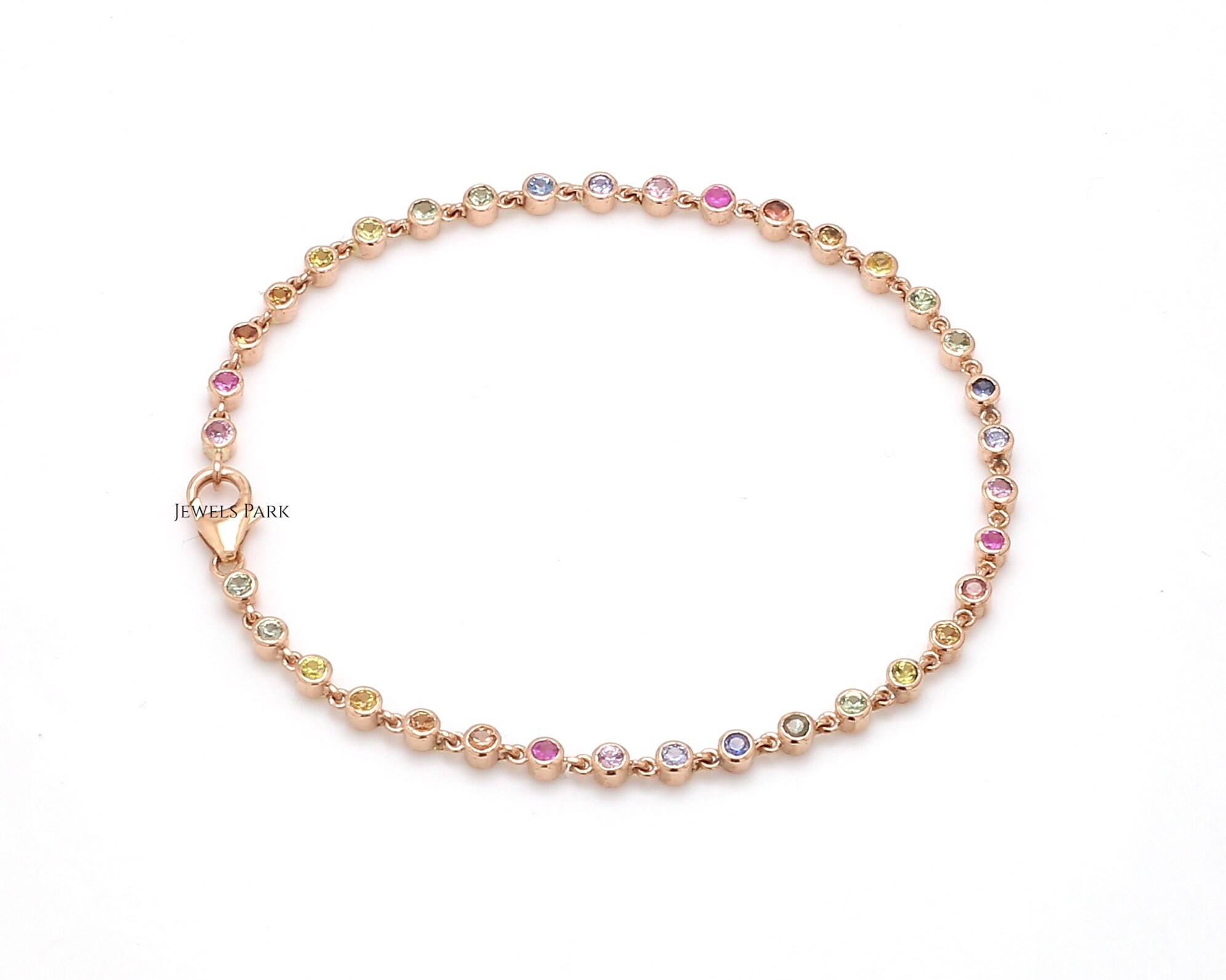 Rainbow Sapphire Bezel Set Link Chain Bracelet Tennis Bracelet - Etsy