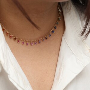 Rainbow Sapphire Mix Shape Charms Chain Necklace Gold | Natural Multi ...
