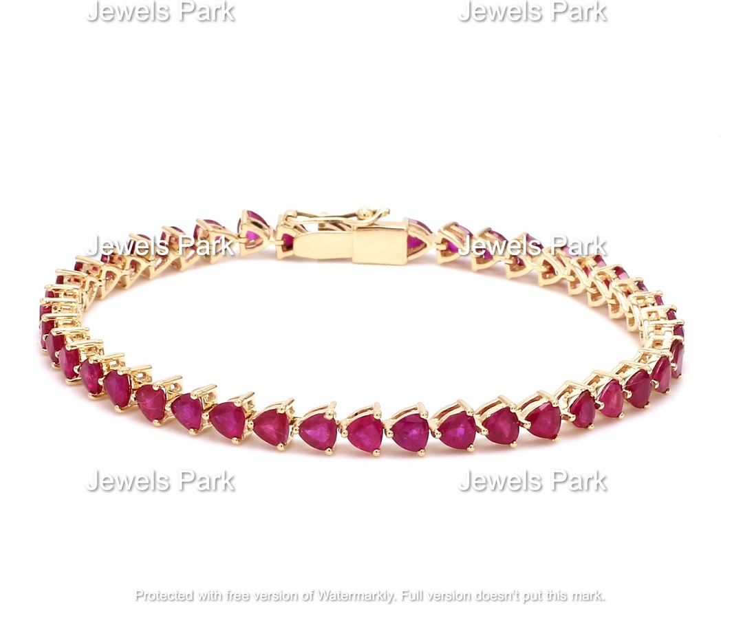 Ruby Trillion Cut Tennis Bracelet in 14k 18k Gold, Natural 4mm 7-8ct ...