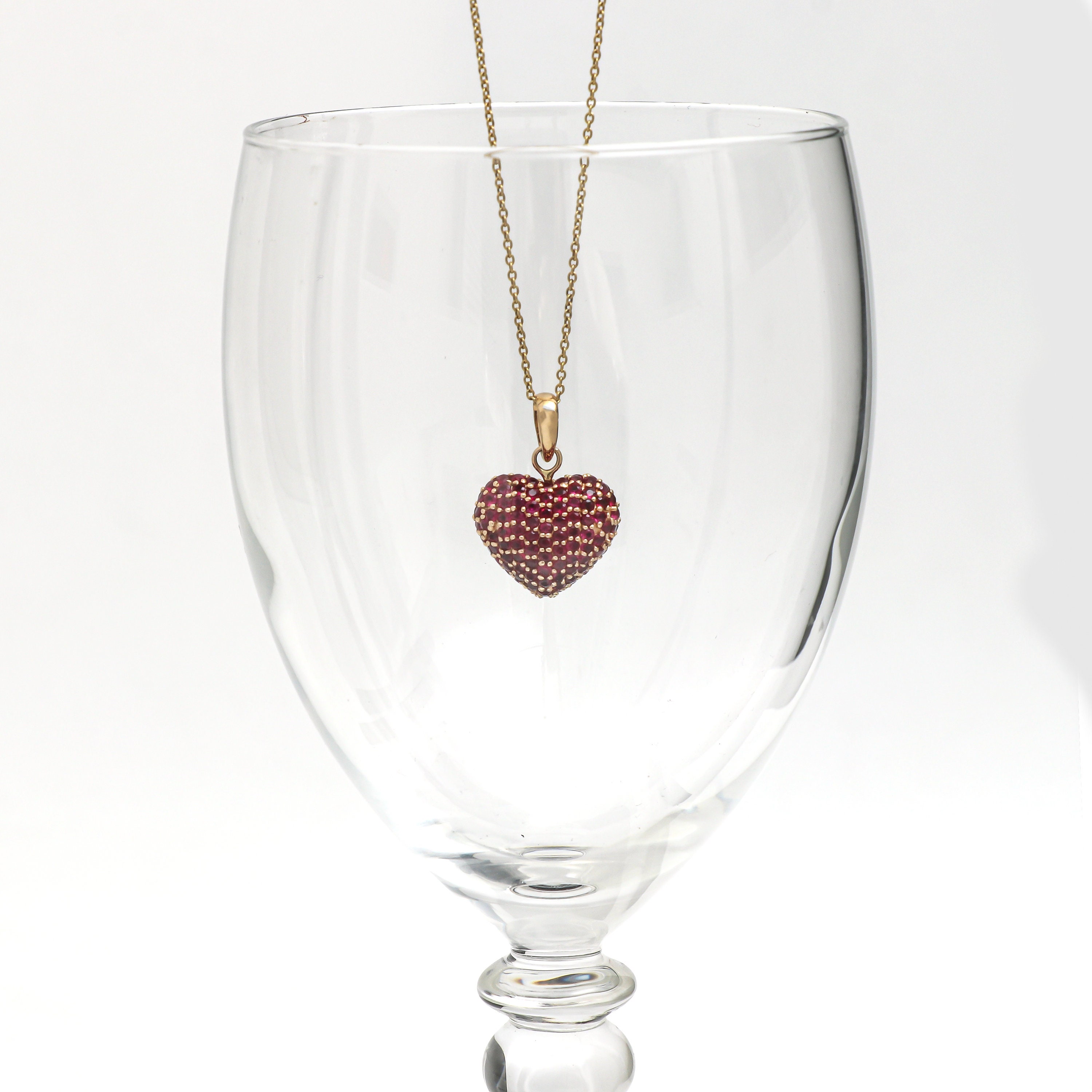 Real Ruby Heart Pendant Necklace Gold | Natural Pave Set Ruby Heart ...