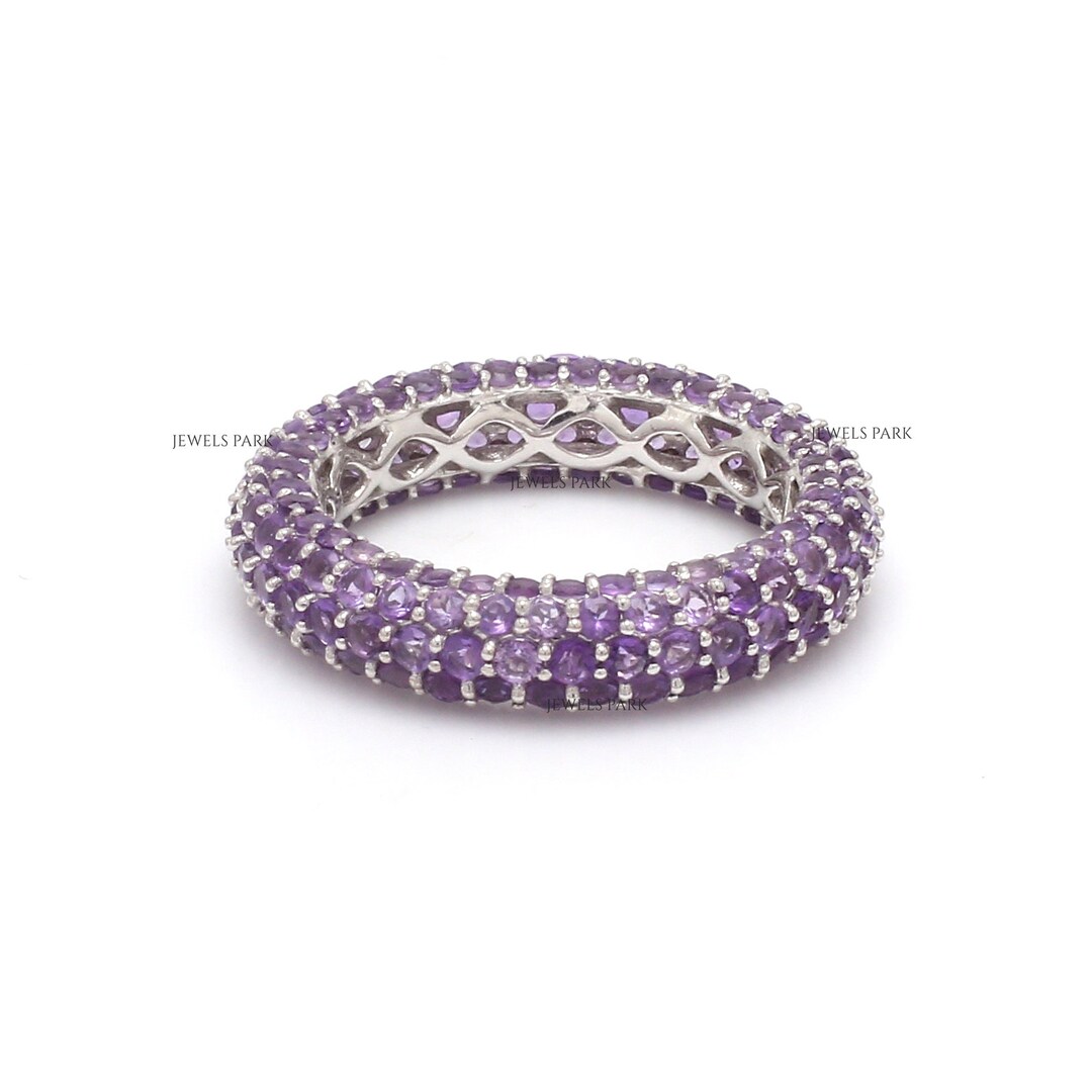 Amethyst Pave Eternity Band Ring Gold | Natural Round Amethyst Eternity ...