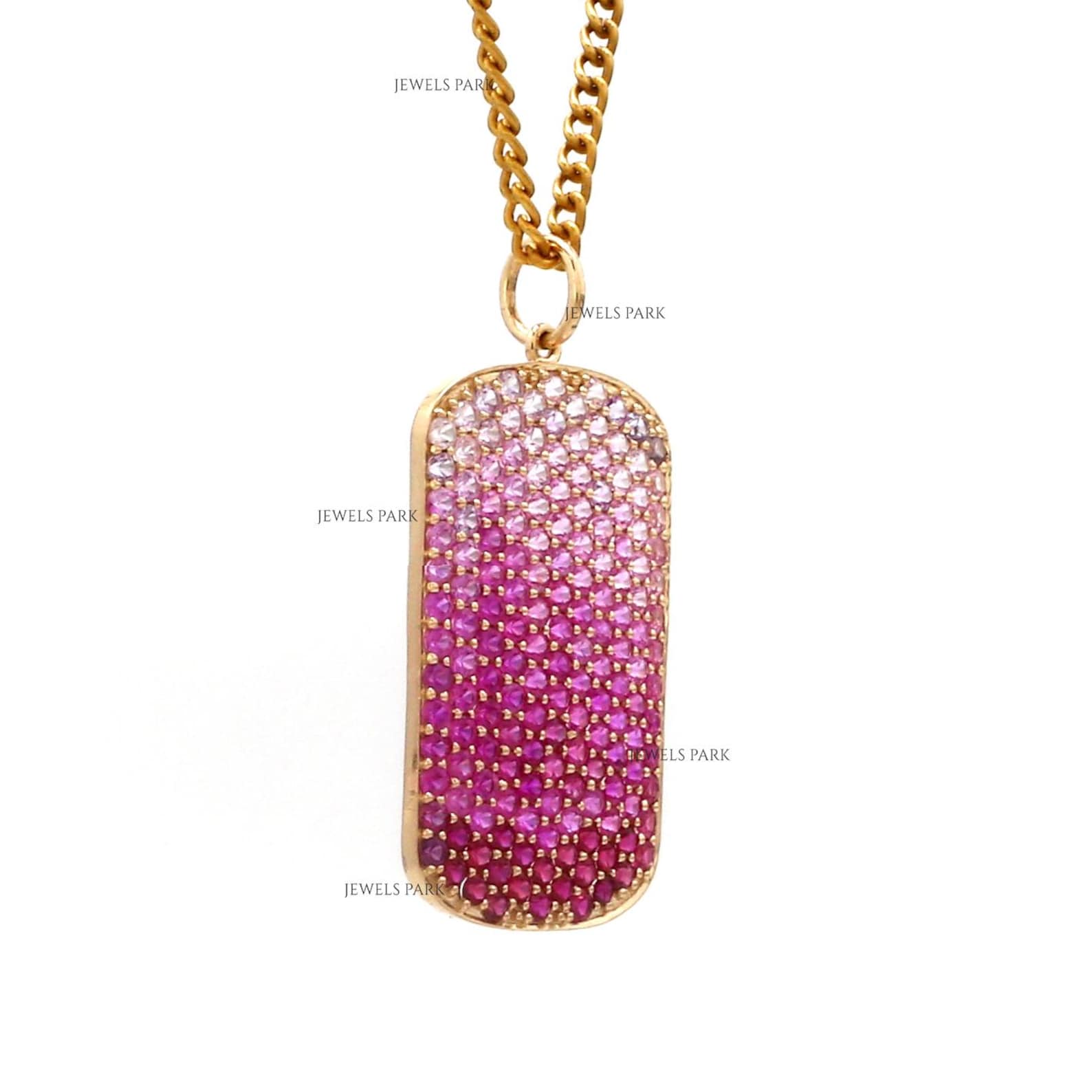 Pink Sapphire Dock Tag Big Pendant Gold | Natural Pink Sapphire Pave ...