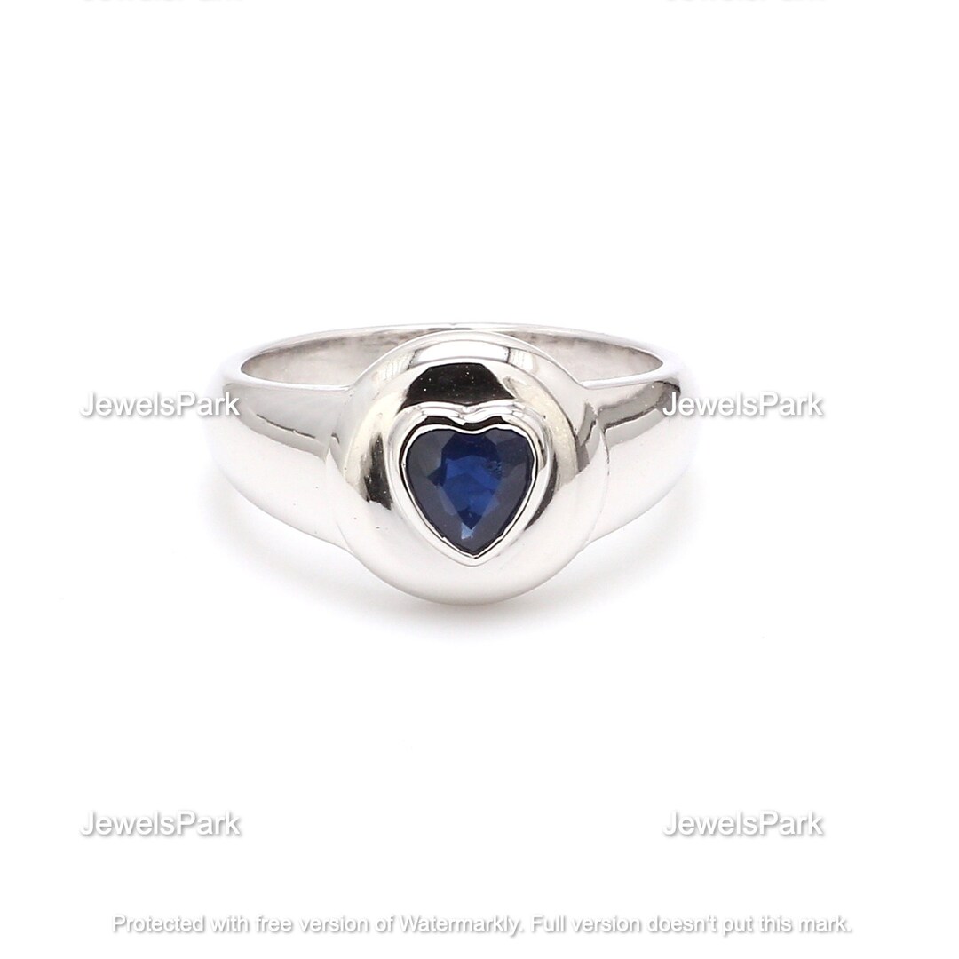 Blue Sapphire Heart Pinky Ring in 14K 18K Gold | Natural Heart Shape ...