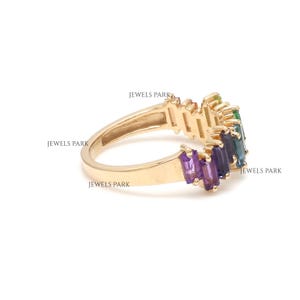 Rainbow Ombre Baguette Gemstone Half Eternity Band Ring Gold | Natural Rainbow Ombre Zig Zag ...