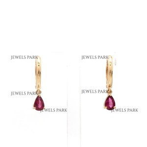 Real Ruby Pear Tear Drop Small Hoops Earrings Gold | Natural Ruby Small ...