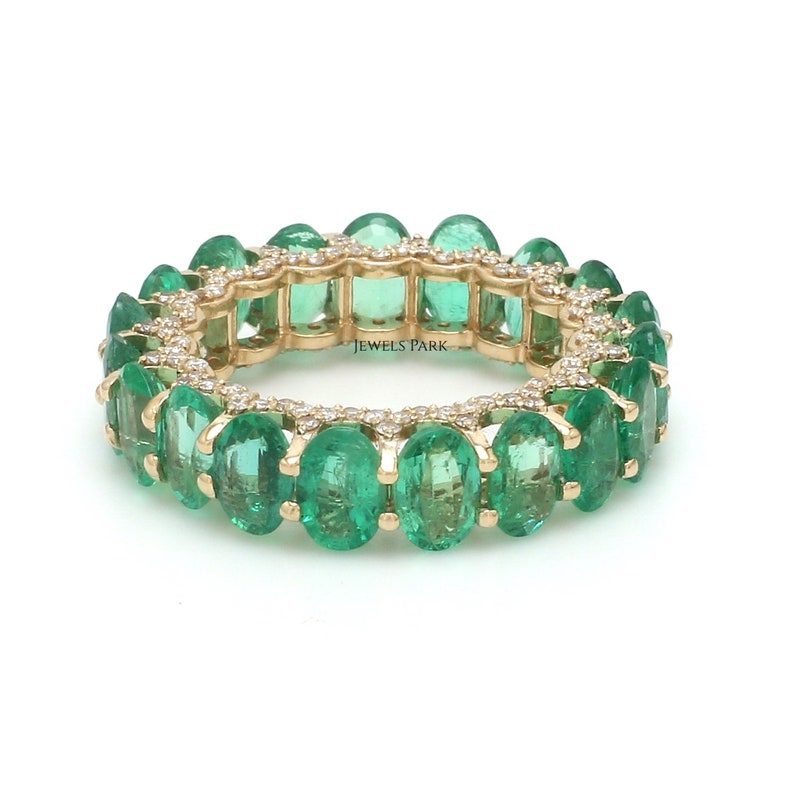 Real Oval Emerald Diamond Eternity Band Ring Gold Natural - Etsy