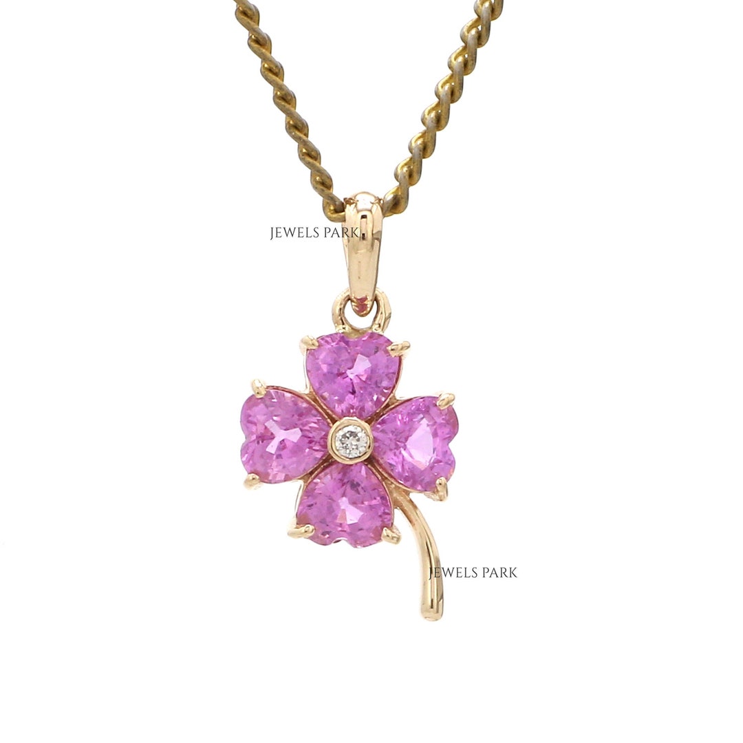 Pink Sapphire Clove Flower Lucky Pendant Necklace Gold | Natural Pink ...