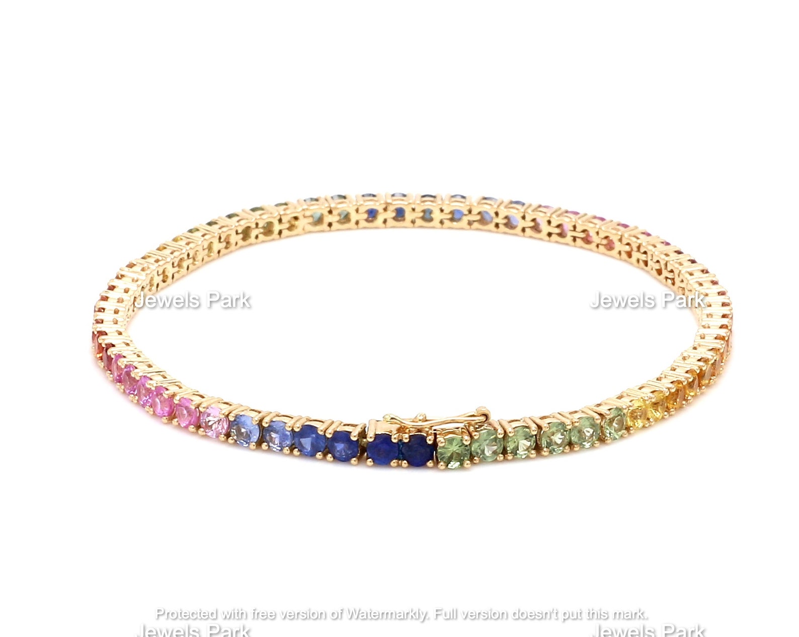 14K Solid Gold Rainbow Sapphire Tennis Bracelet Natural Real - Etsy
