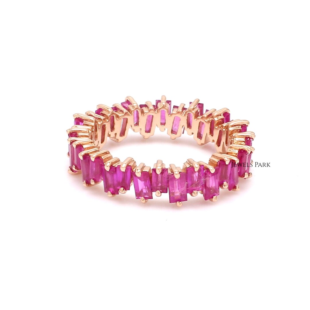 Real Ruby Baguette Cut Eternity Band Ring Gold | Natural Ruby Zig Zag Ring Gold | Ruby ...