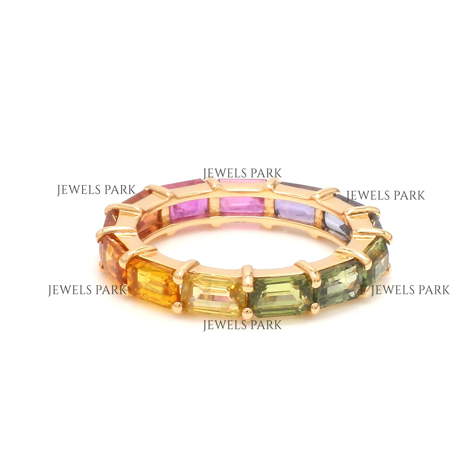Rainbow Sapphire Emerald Cut Eternity Band Ring Gold | Natural Vibrant ...
