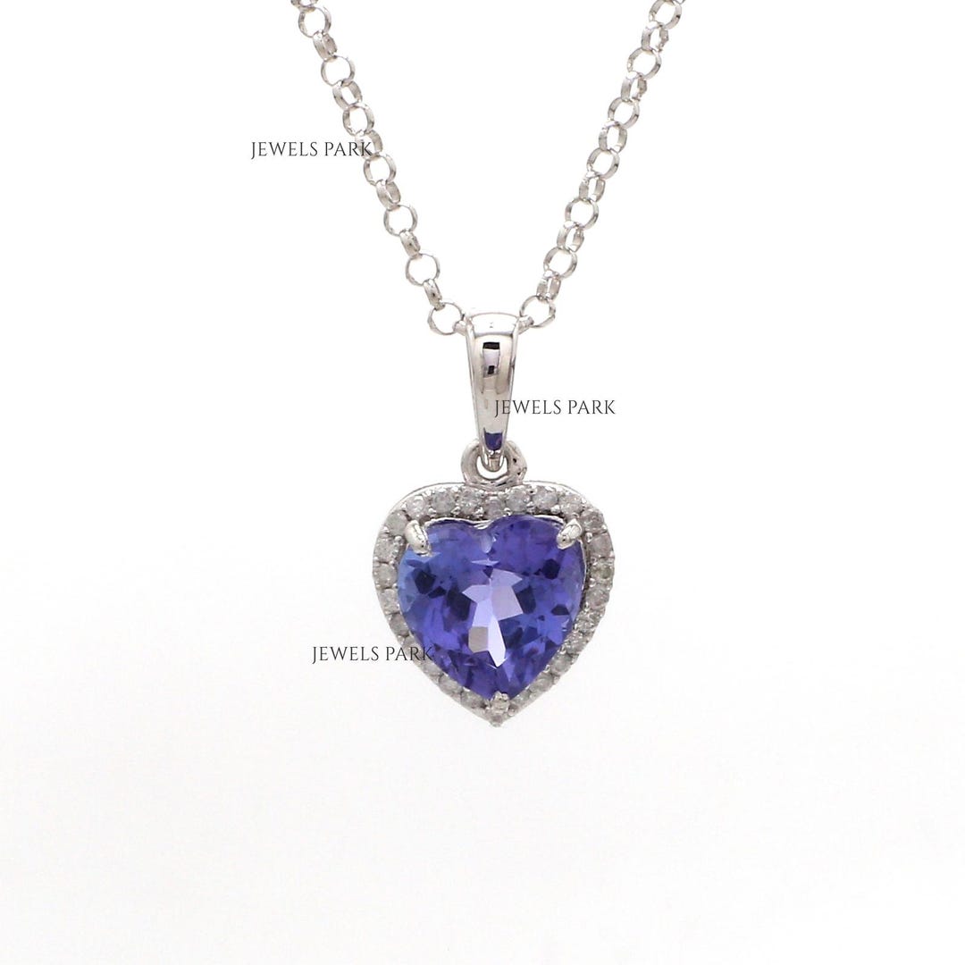 Tanzanite Heart and Diamond Pendant Necklace Gold | Natural Tanzanite ...