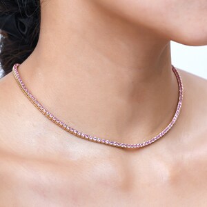 Pink Sapphire Tennis Necklace in 14k 18k Gold, Natural 2.50 Mm Pink ...