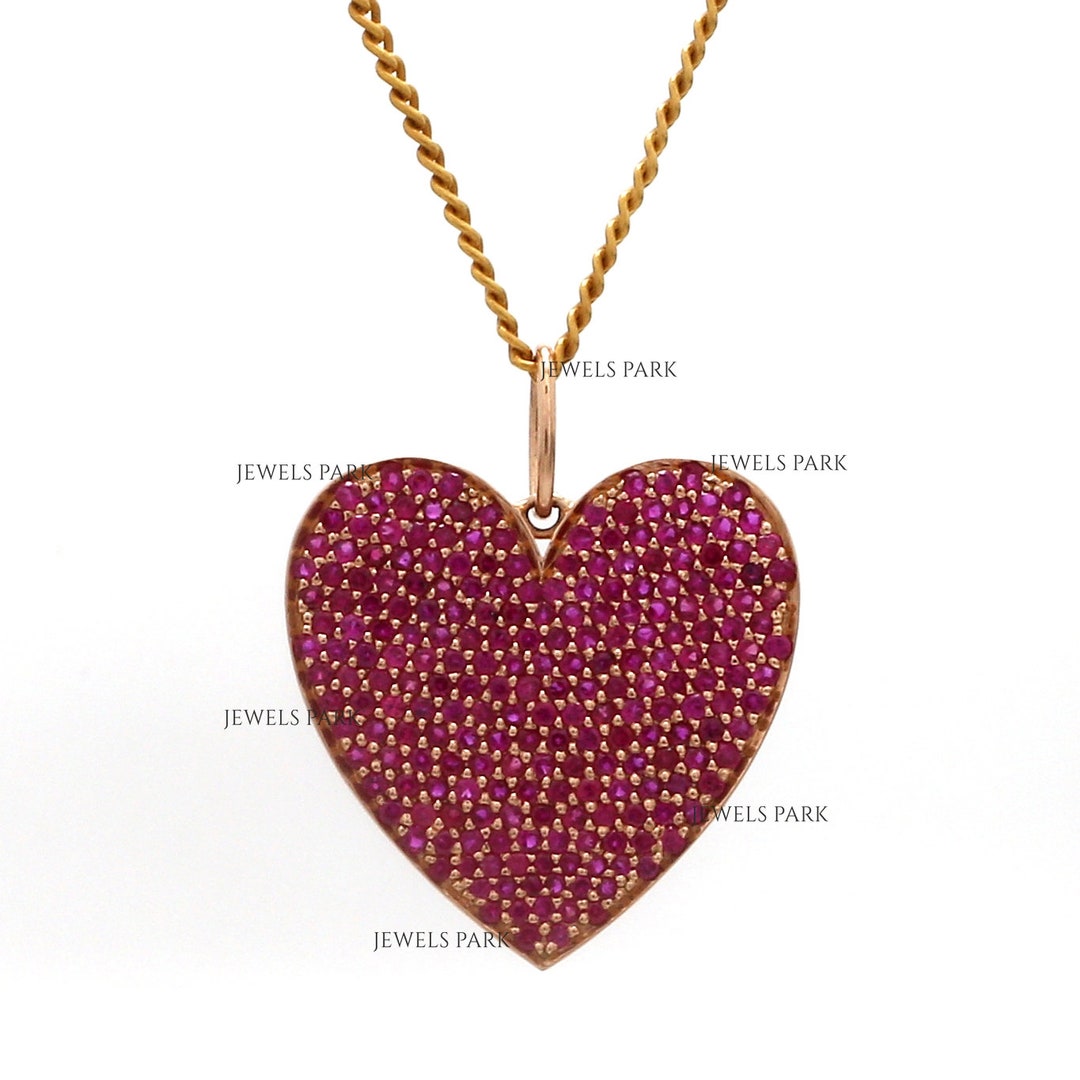 Ruby 2.70 Carats Heart Pave Pendant Necklace Gold | Natural Pave Set ...