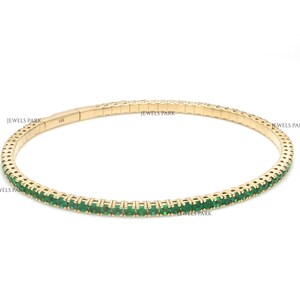 Emerald Flexible Bracelet Bangle Gold | Natural Round Cut Emerald Flexible Bracelet Gold ...