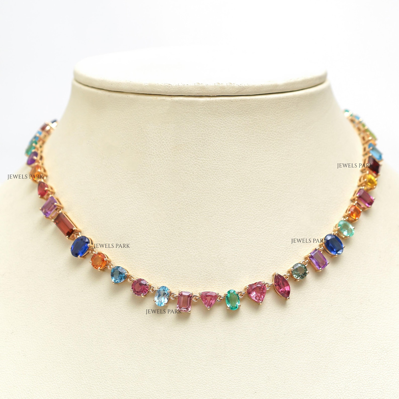 Multi Gemstone Mix Shape Necklace Gold | Natural Mix Gemstone Tennis ...