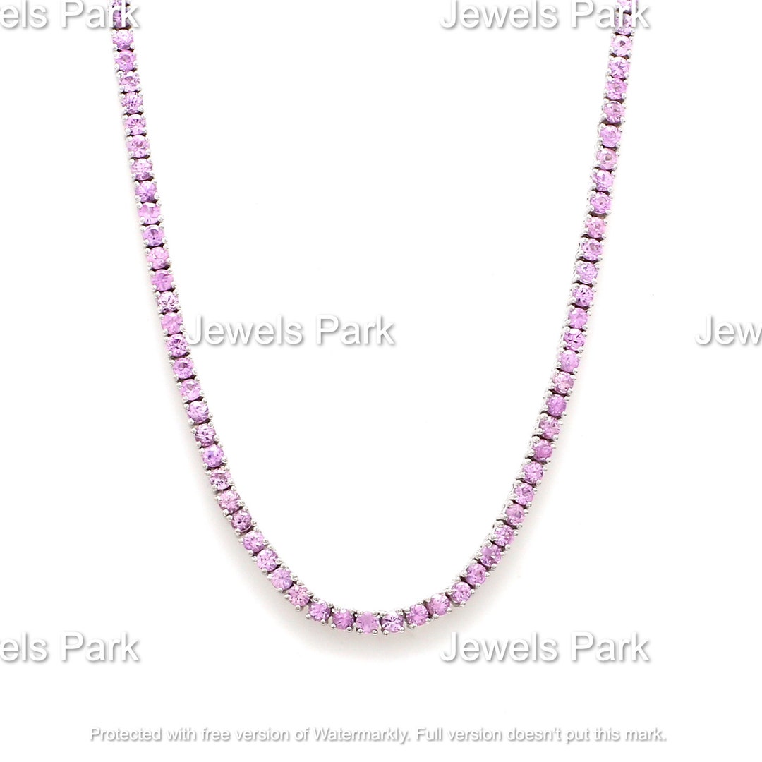 Pink Sapphire Tennis Necklace in 14k 18k Gold, Natural 2.50 Mm Pink ...