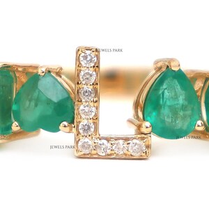 Emerald Initial Diamond Ring Gold | Natural Mix Shape Emerald Prong Set ...