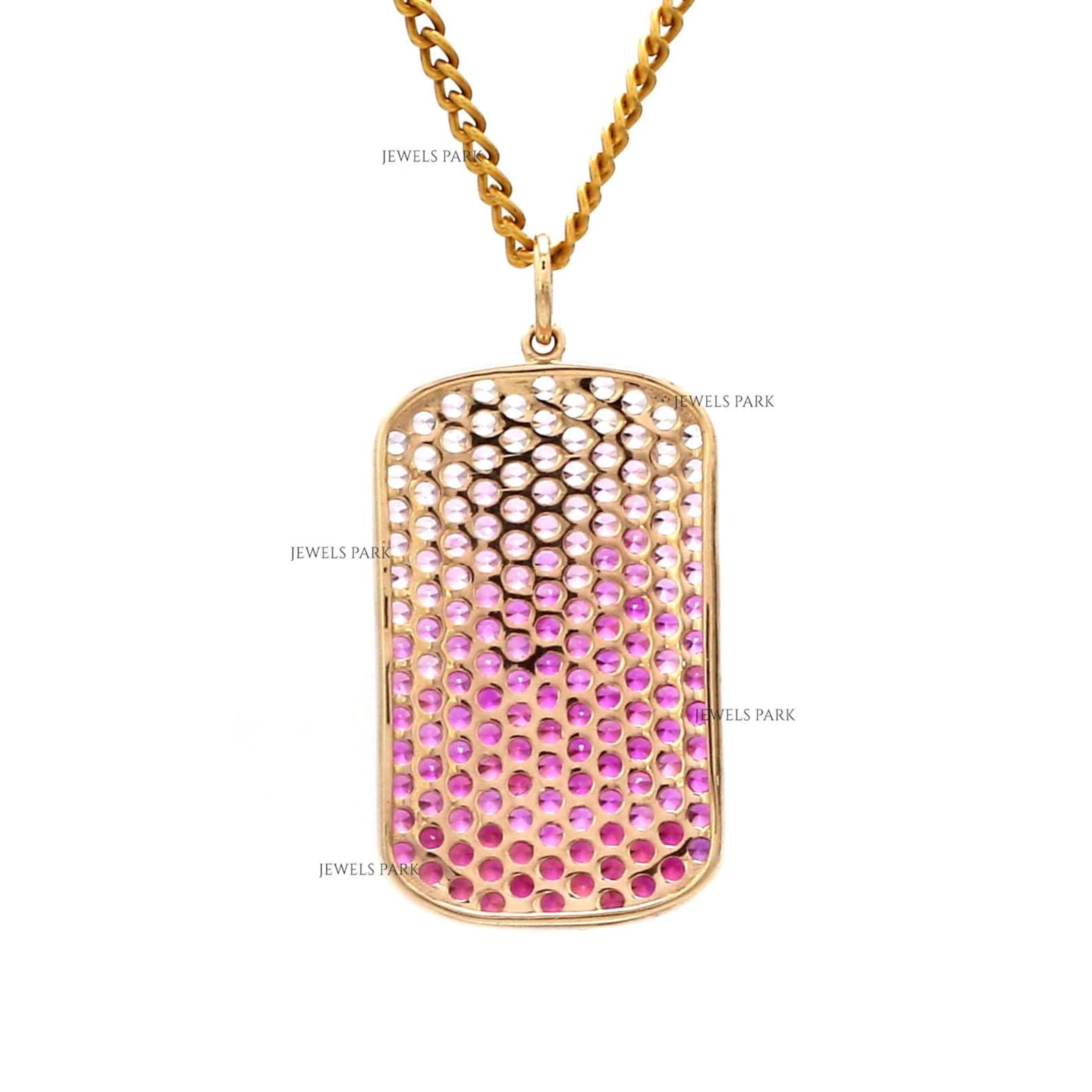 Pink Sapphire Dock Tag Big Pendant Gold | Natural Pink Sapphire Pave ...