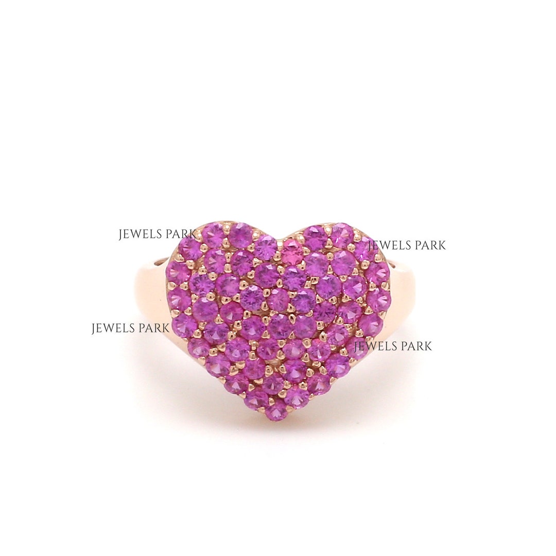 Pink Sapphire Heart Shape Signet Ring Gold | Natural Sapphire Vibrant ...