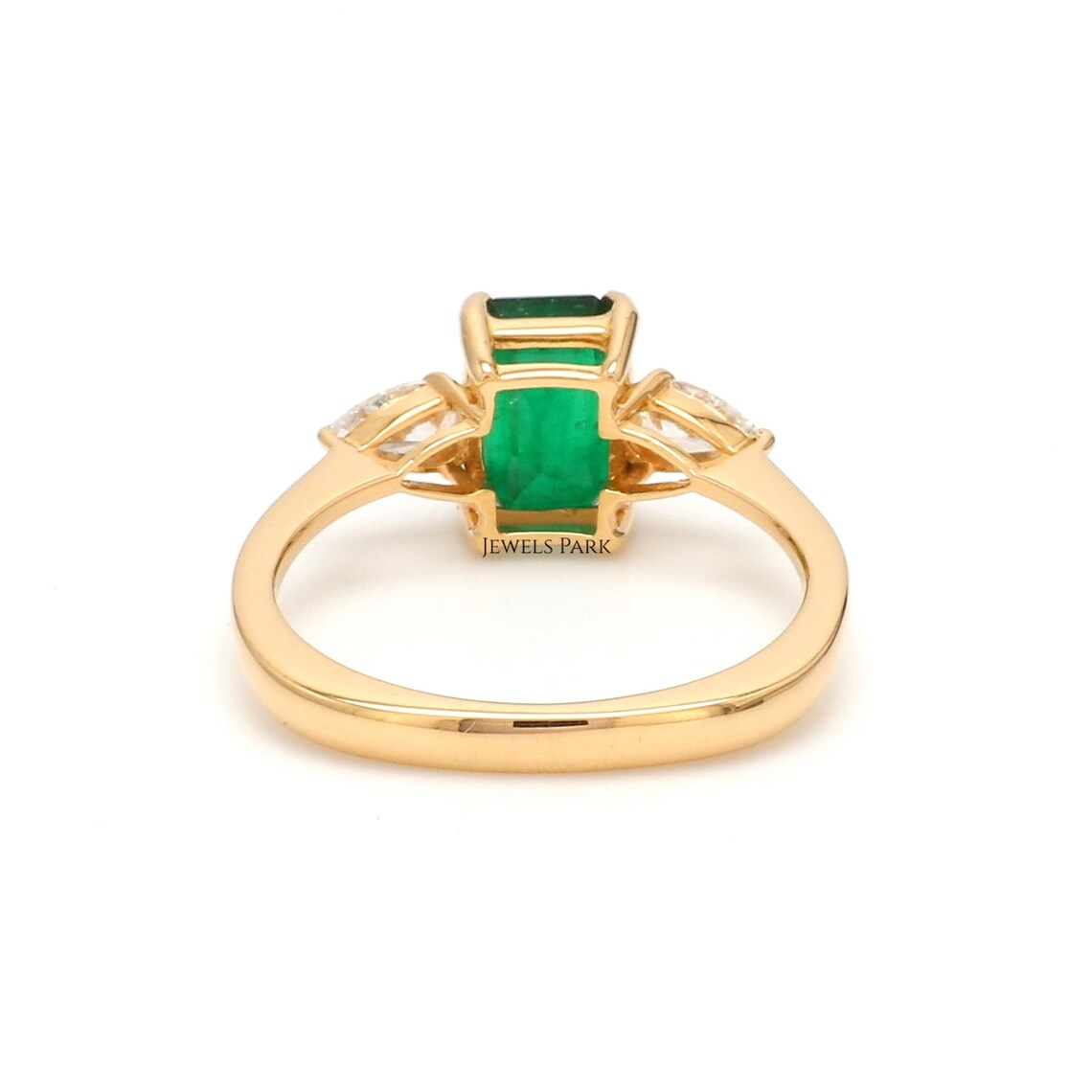 Real Emerald Three Stone Ring in Gold Natural Emerald Cut - Etsy