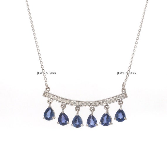 Blue Sapphire Diamond Teardrop Shape Pendant Gold Natural - Etsy