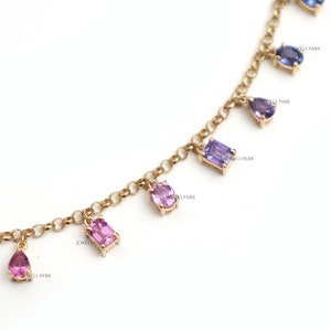 Rainbow Sapphire Mix Shape Charms Chain Necklace Gold | Natural Multi ...