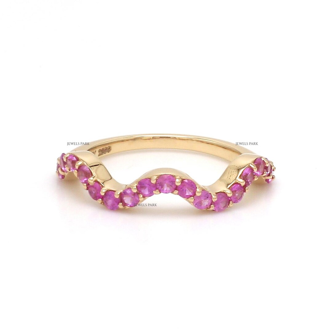 Wavy Contour Ring | Deep Curve Nesting Band Natural Pink Sapphires ...