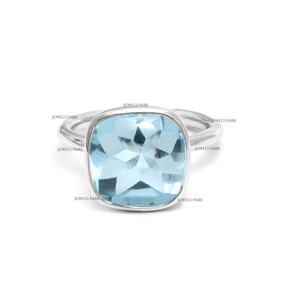 Blue Topaz Flower Cut Cabachon Bezel Set Ring Gold | Natural Blue Topaz ...