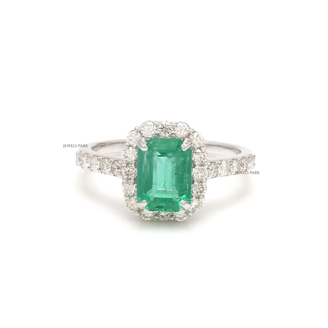 Emerald Octagon Cut Diamond Ring Gold | Natural Emerald Octagon Prong ...