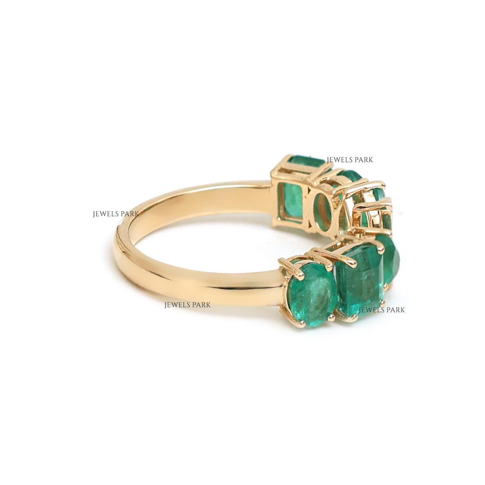 Emerald Initial Diamond Ring Gold | Natural Mix Shape Emerald Prong Set ...