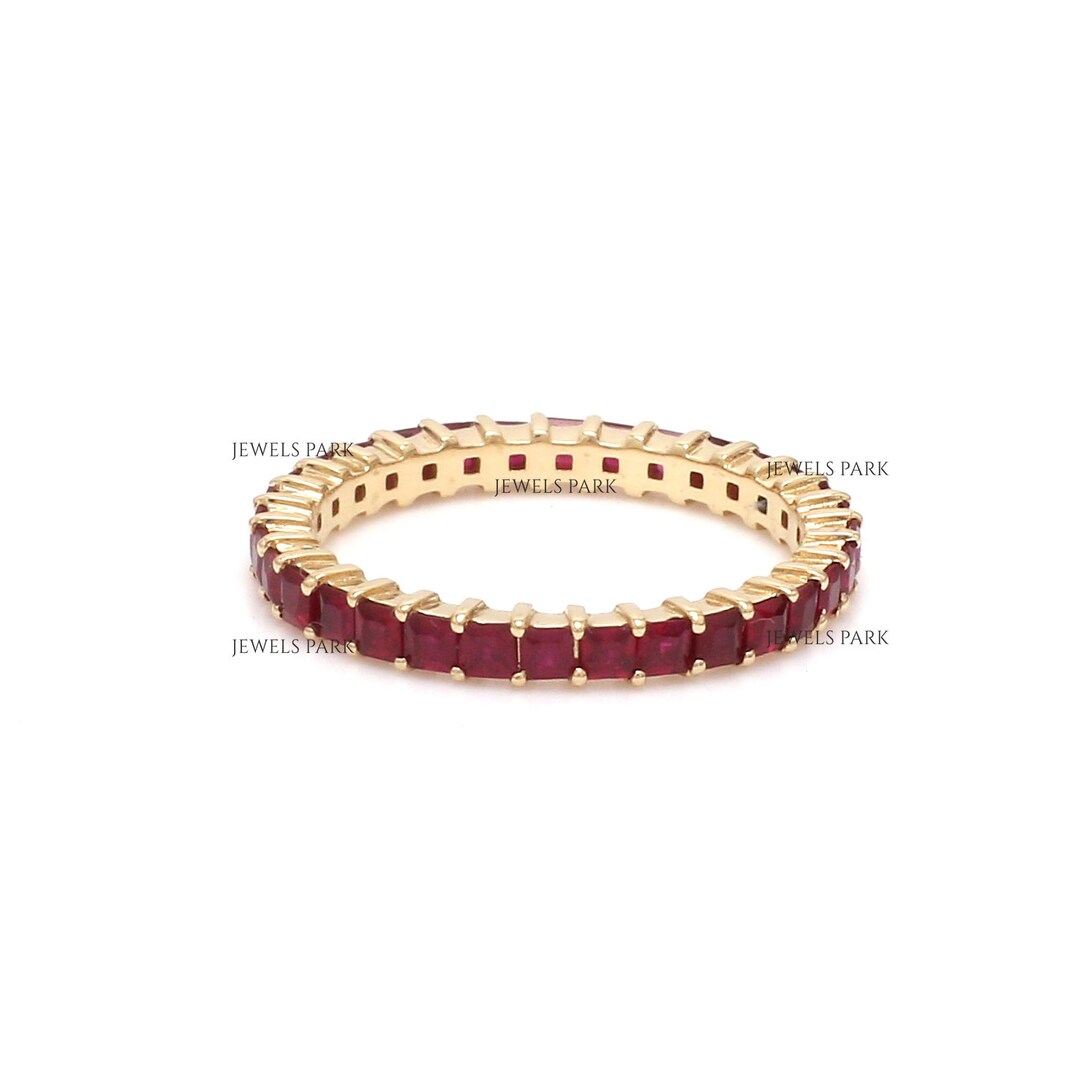 Ruby Princess Cut Eternity Thin Band Ring Gold | Natural Red Ruby ...