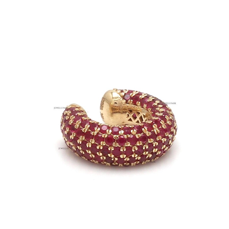 Ruby Big Chunky Ear Cuff Earrings Gold | Natural Ruby Round Pave Set ...