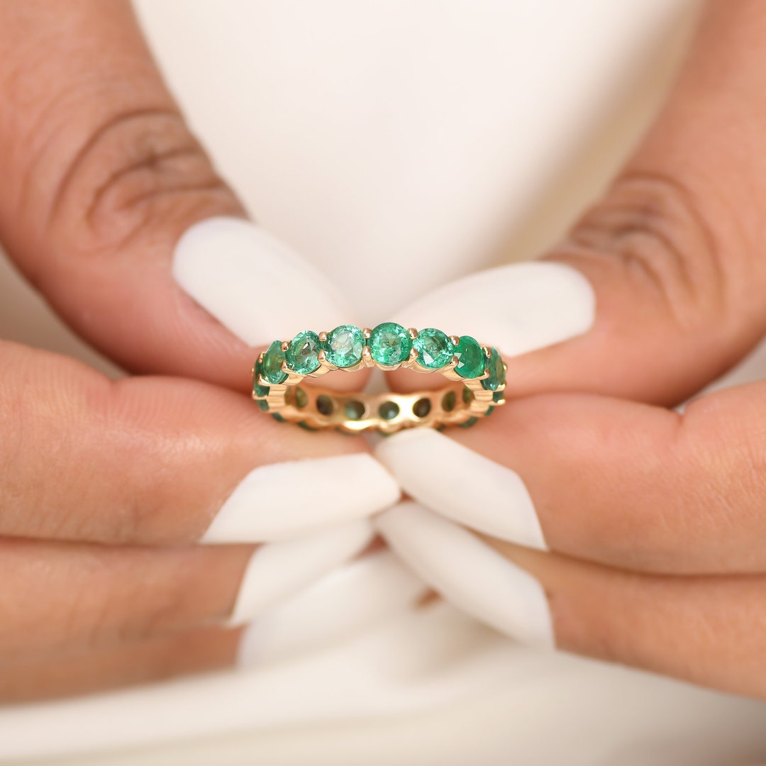 Natural Real Emerald Eternity Band Ring in 14k 18k Gold, 3.5mm 3ct ...