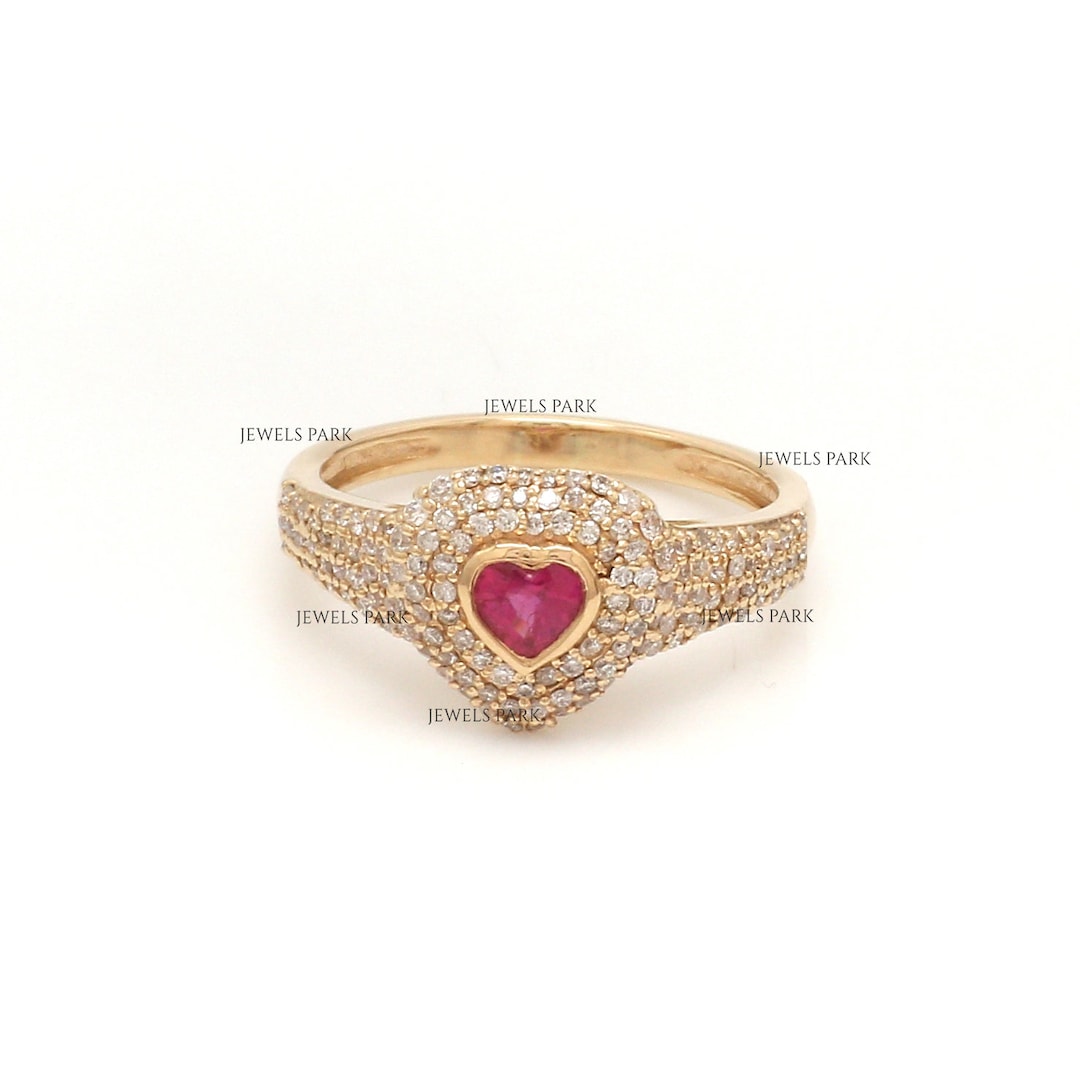 Ruby Heart Diamond Statement Ring Gold | Natural Ruby Red Heart Diamond ...