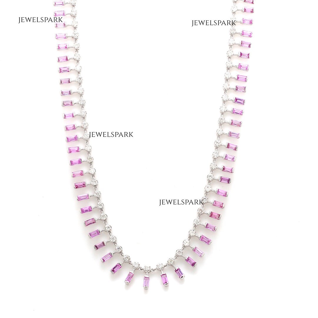 Pink Sapphire Dot and Dash Choker Necklace Gold Natural 4x2mm 10CTW ...