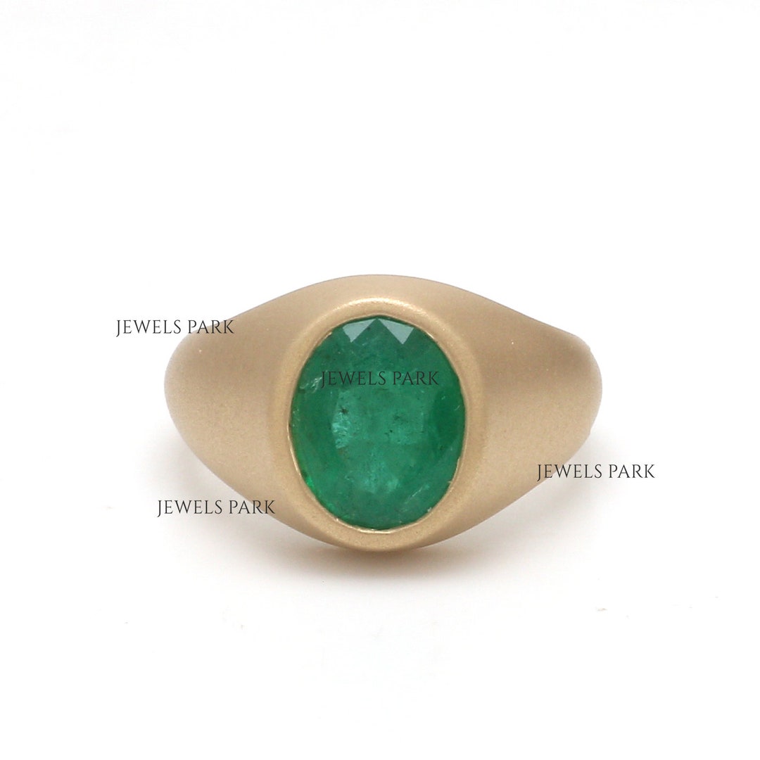 Emerald Oval Gypsy Ring Gold in Matt Finish | Natural Emerald Oval Cut ...
