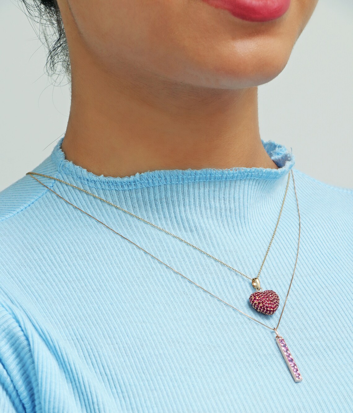 Real Ruby Heart Pendant Necklace Gold | Natural Pave Set Ruby Heart ...