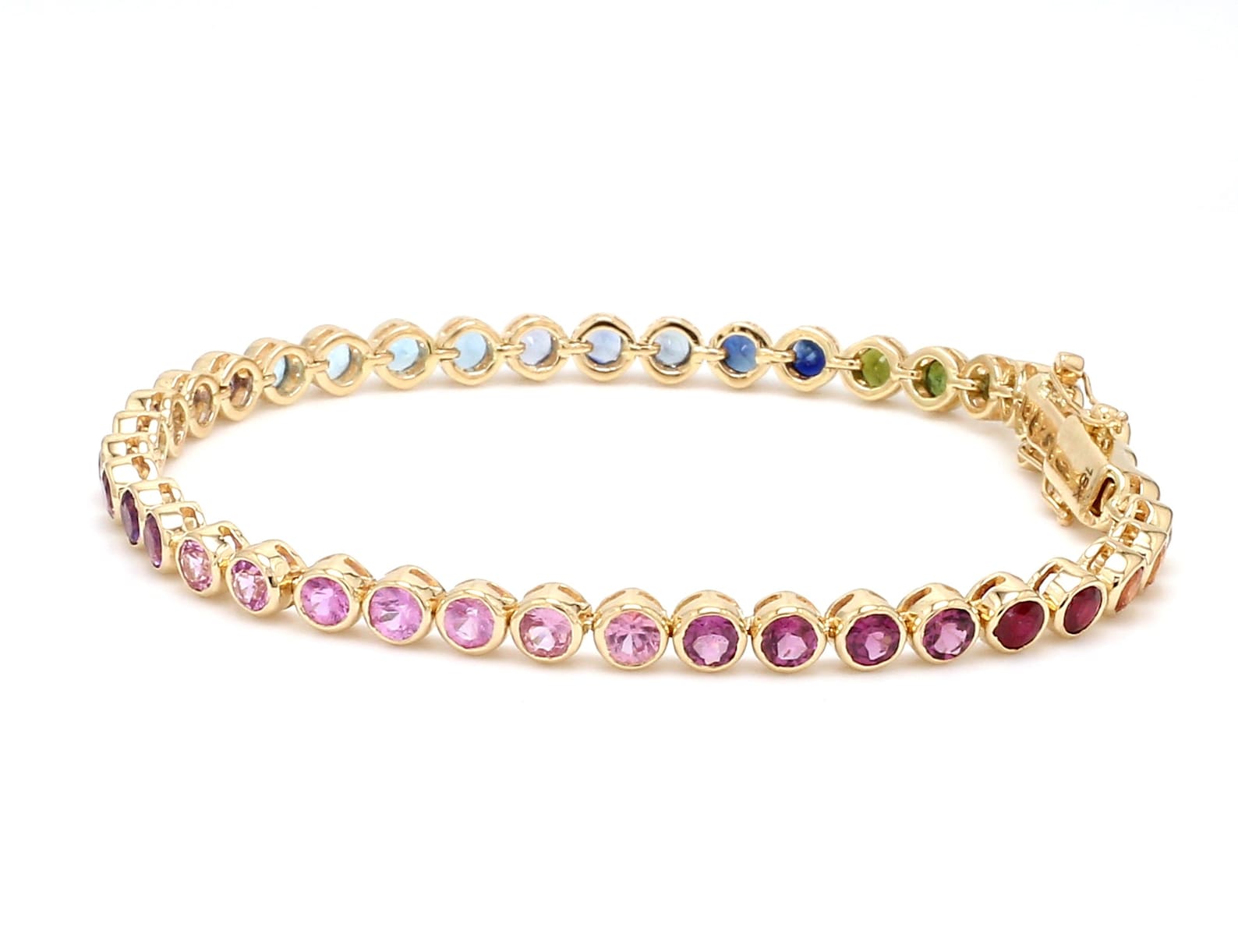 Rainbow Sapphire Tennis Bracelet 14k Solid Gold Natural Etsy