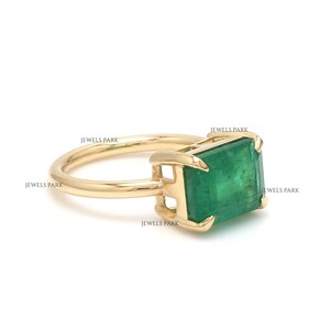 Emerald Cut Emerald Claw Prong Set Signet Ring Gold Natural Emerald