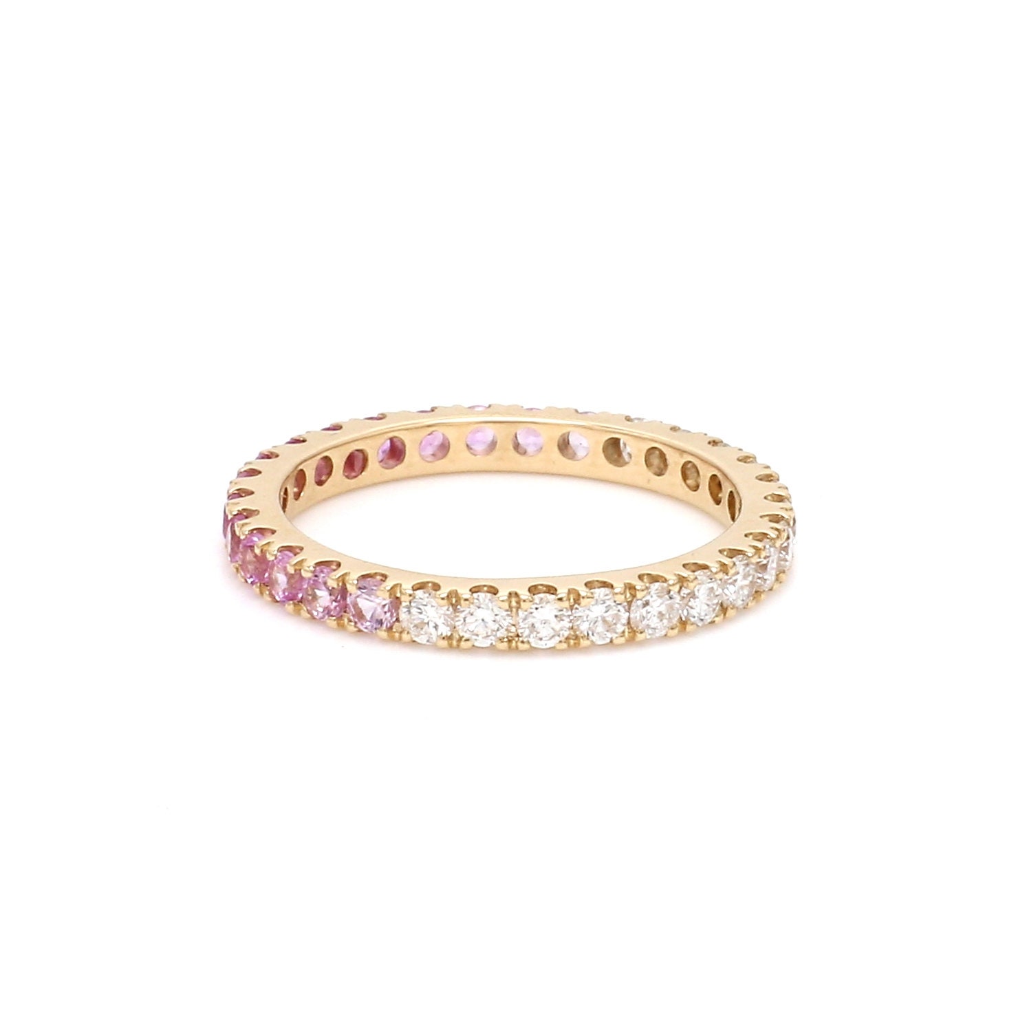 Pink Sapphire Ombre Eternity Band Ring With Diamond in 14k 18k - Etsy