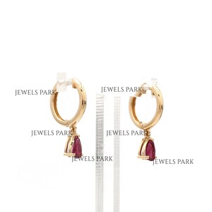 Real Ruby Pear Tear Drop Small Hoops Earrings Gold | Natural Ruby Small ...