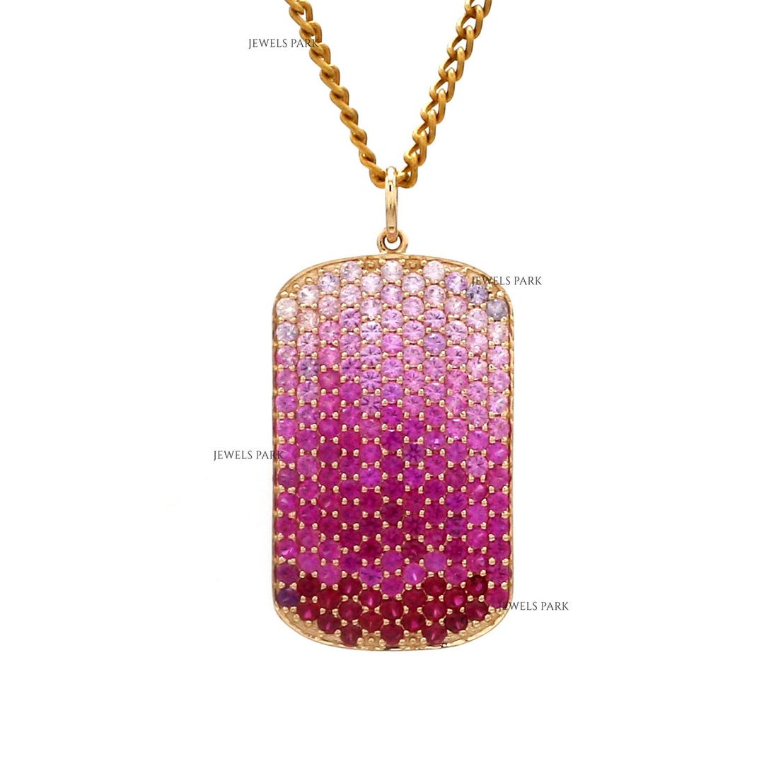 Pink Sapphire Dock Tag Big Pendant Gold | Natural Pink Sapphire Pave ...