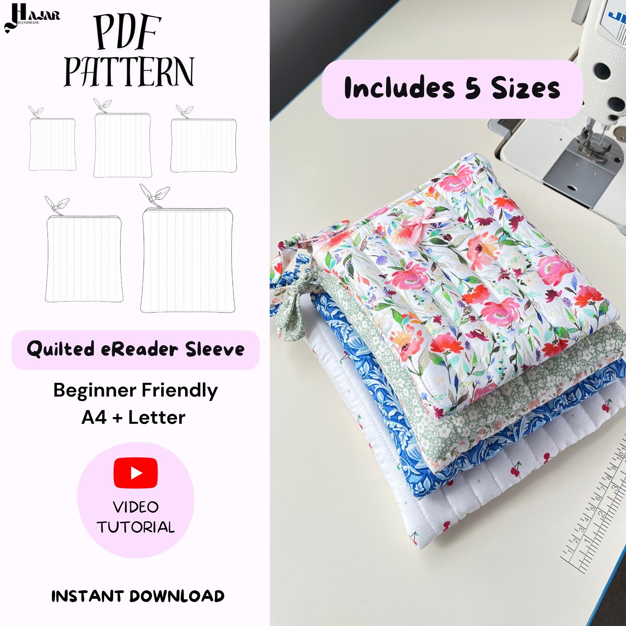 Quilted Ereader Sleeve Sewing Pattern | 5 Sizes Included | Digital PDF ...