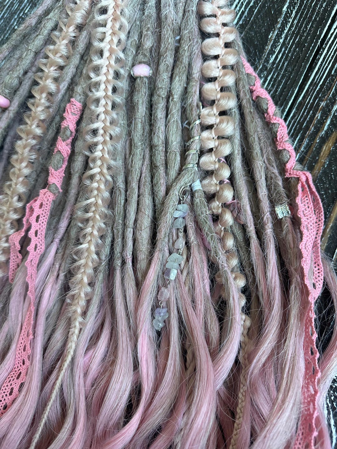 Blond Dreads With Wavy Pink Open Ends, Textured Braids in Dreads ...