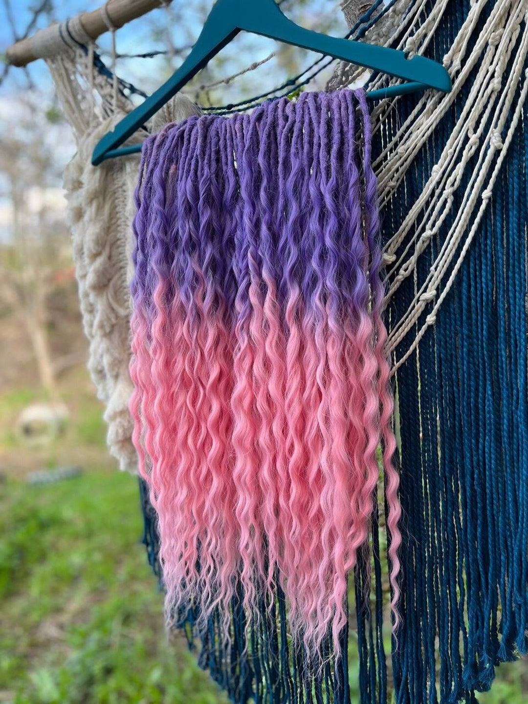 Violet to Pink Ombre Hair Extensions, Wavy Dreads Full Set, Curly ...