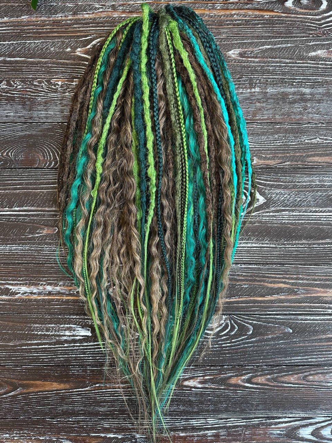 Green Open Ended Dreadlocks Set, Synthetic Fairy Hair Extensions Braids ...