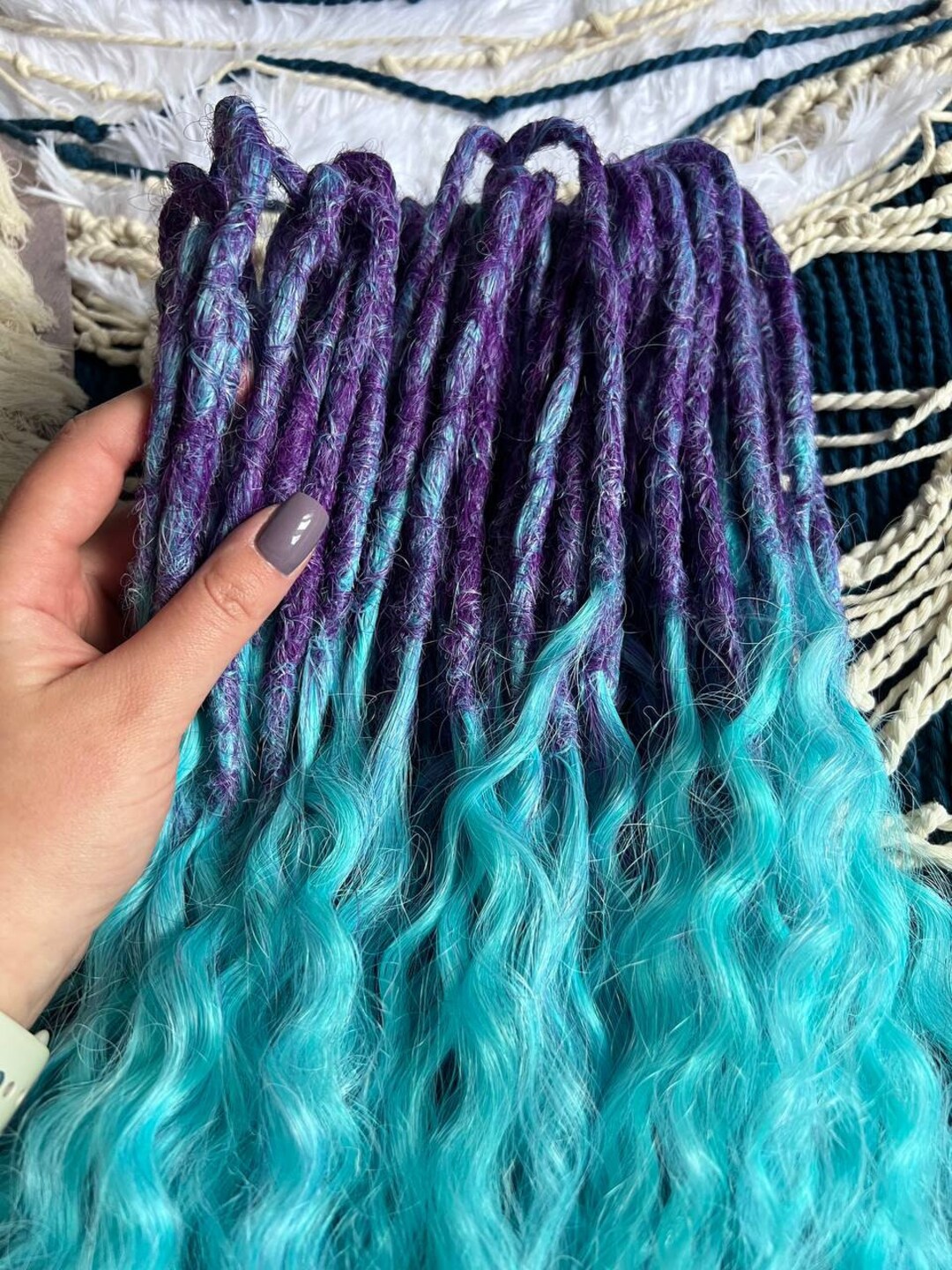 Synthetic Dreads Extensions, Dark Purple Turquoise Boho De Dreadlocks ...
