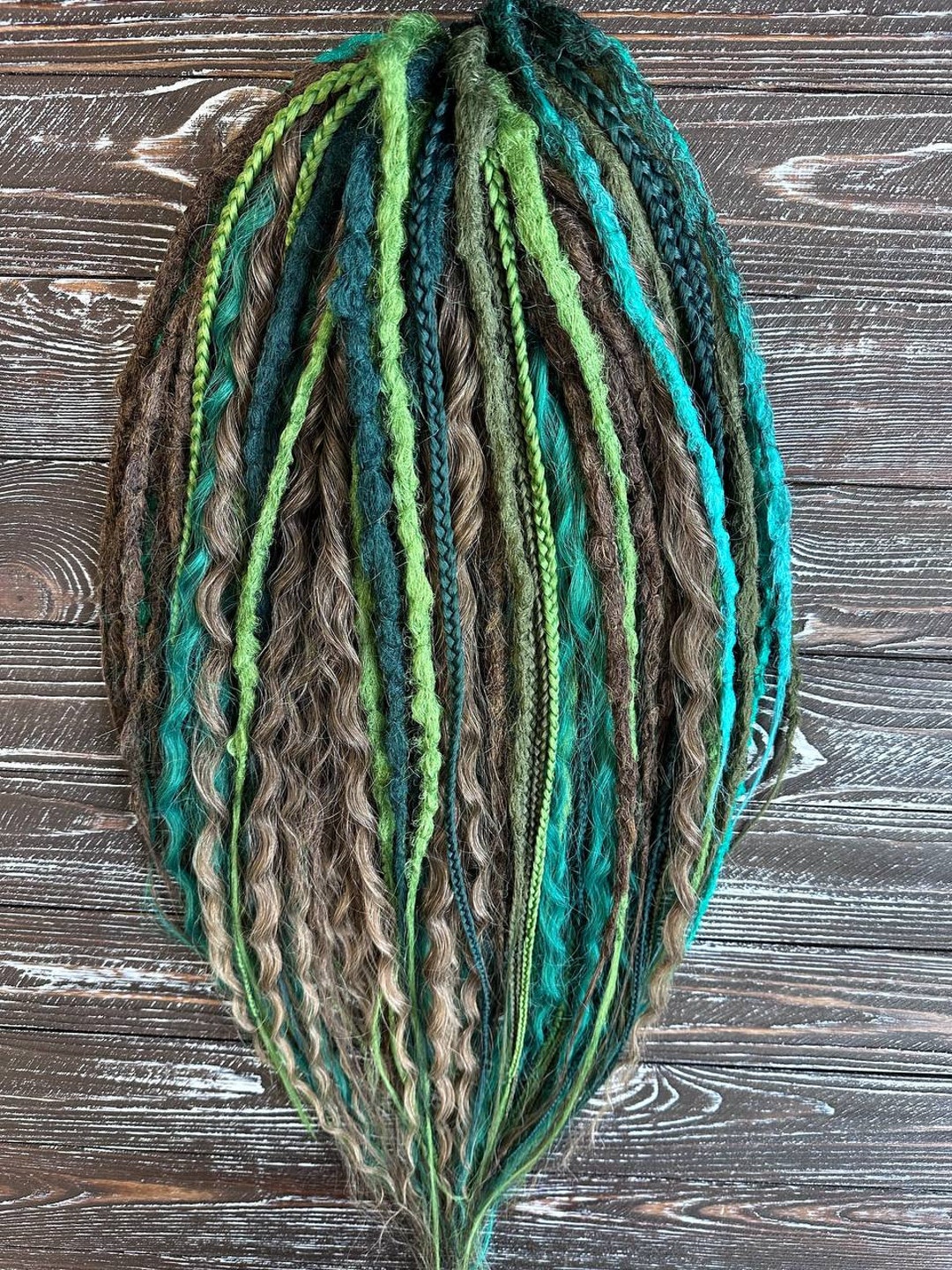 Green Dread Locs Set, Synthetic Fairy Dreads Extensions With Braids ...