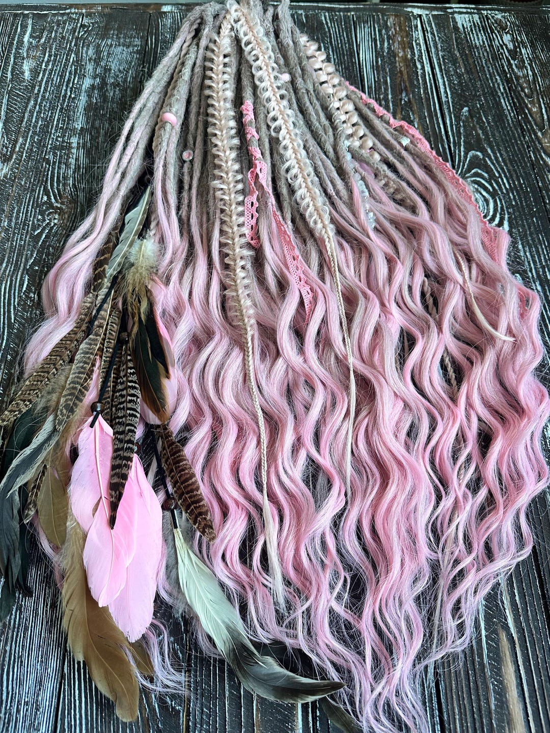 Pink Decorated Fairy Dreadlocks, Blond Kanekalon Dreads Extensions ...